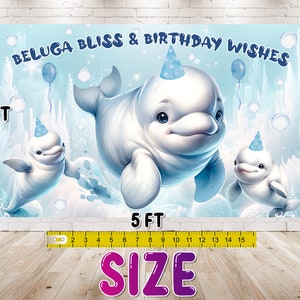 5x3 FT Beluga Whale Backdrop for Ocean-themed Birthday Celebrations ...