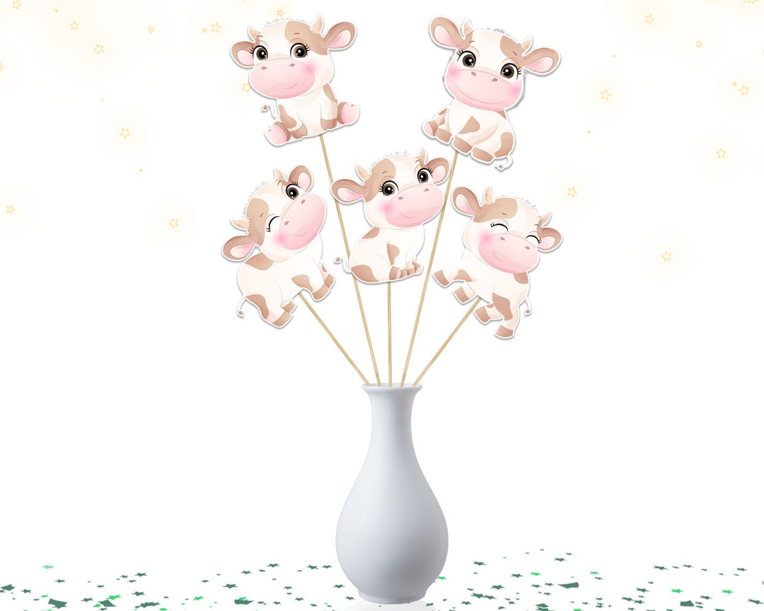 Set of 5 Cow Centerpieces for Baby Shower and Birthday - Farm Animal ...