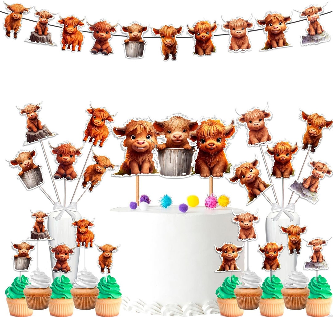 Highland Cow Baby Shower and Birthday Party Supplies Set Banner ...