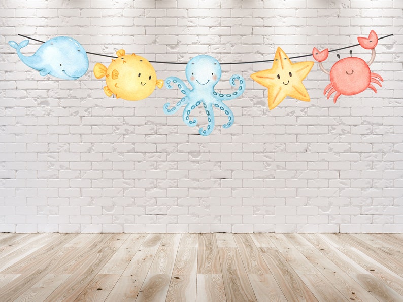 Under the Sea Birthday Banner Cute Watercolor Ocean Party - Etsy