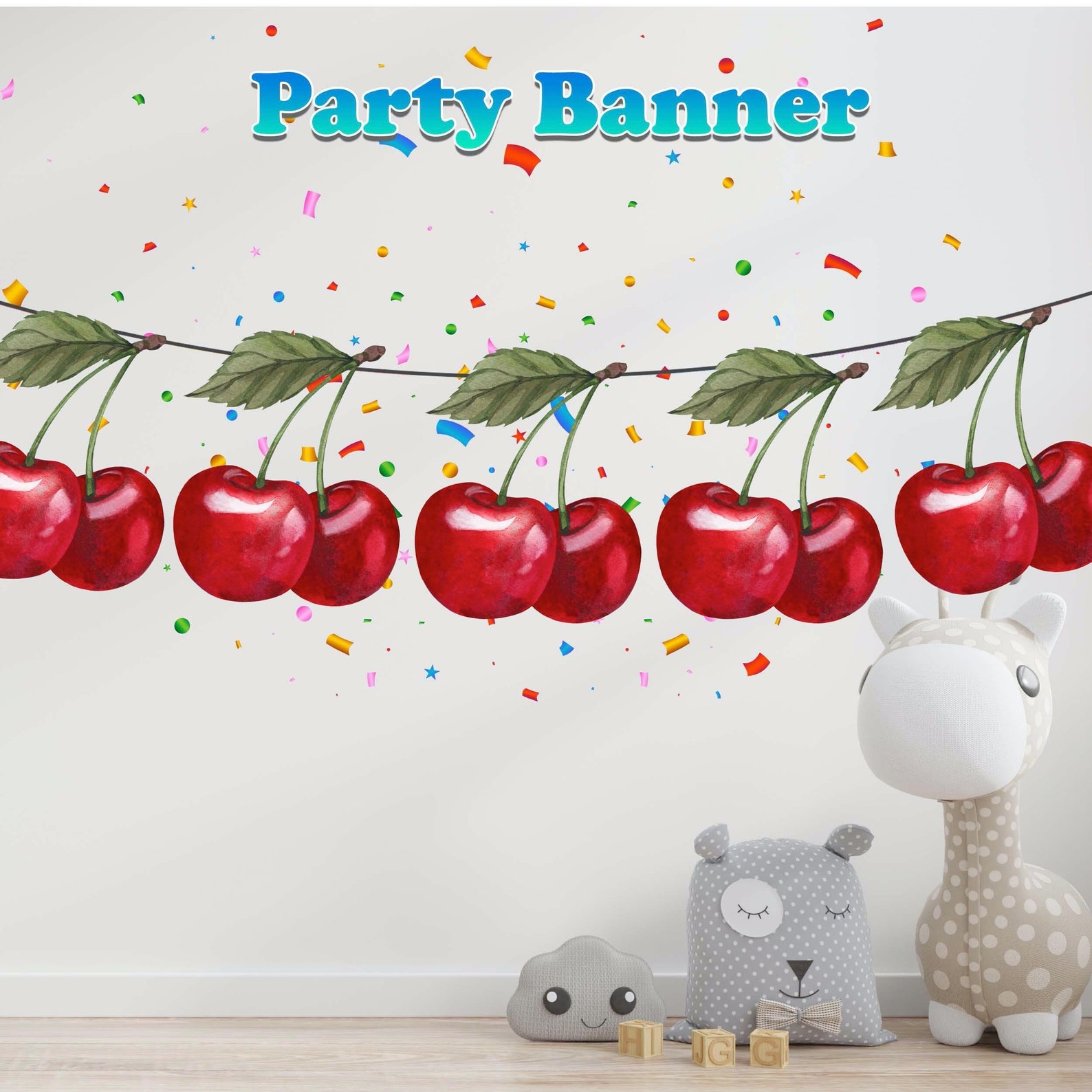 Cherry Birthday Banner Cute Watercolor Cherries Party Supplies | Etsy
