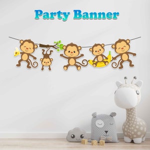 Monkey Jungle Animals Birthday Banner Cute Zoo Animals Party Supplies ...
