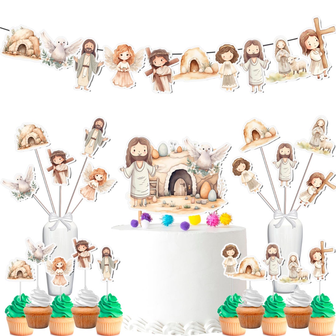 Jesus Easter Party Decoration Set - Includes Cake Topper, Cupcake ...