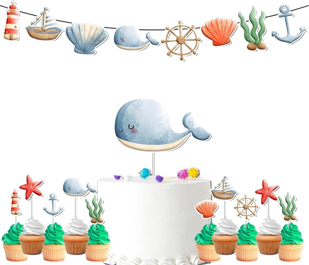 Under the Sea Birthday Banner Watercolor Whales Ocean Party Supplies ...