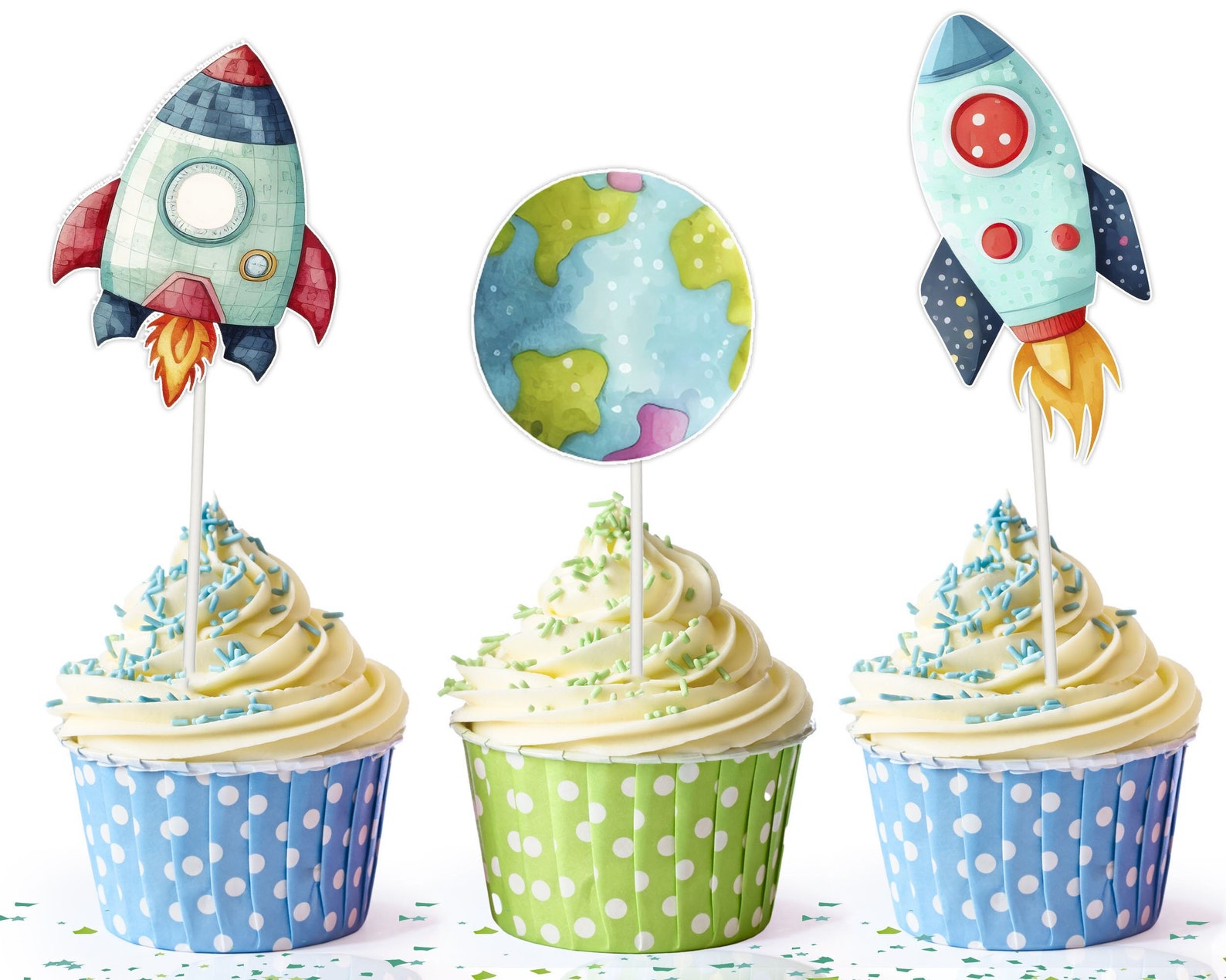 10 PCS Rockets Cupcake Toppers for Baby Shower and Birthday - Space ...