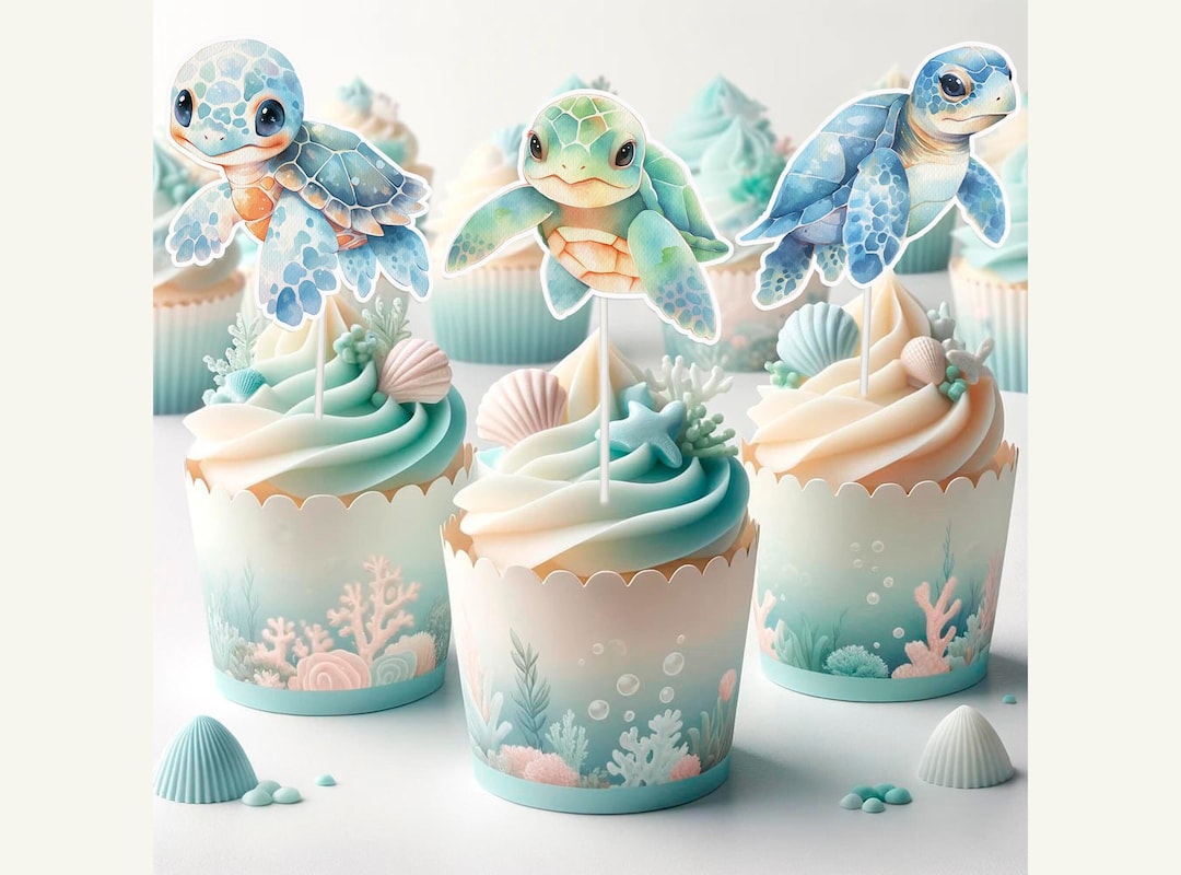 10 PCS Party Sea Turtles Cupcake Toppers - Dive Into Ocean-inspired ...