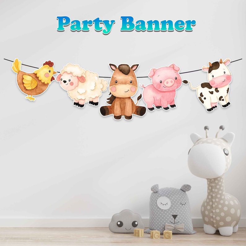Farm Animals Birthday Banner Barnyard Animals Party Supplies Baby ...