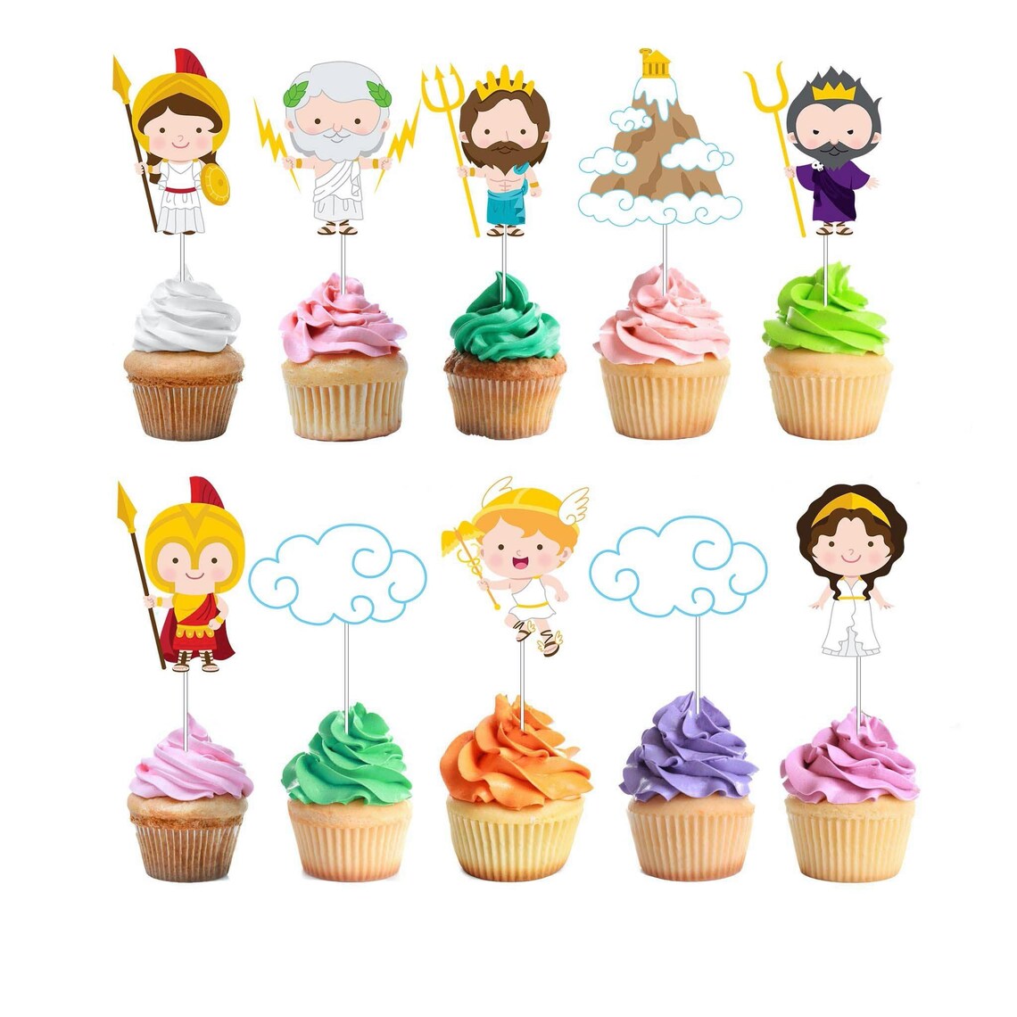 10 Pcs Greek Gods Theme Cupcake Toppers for Kids Greece - Etsy