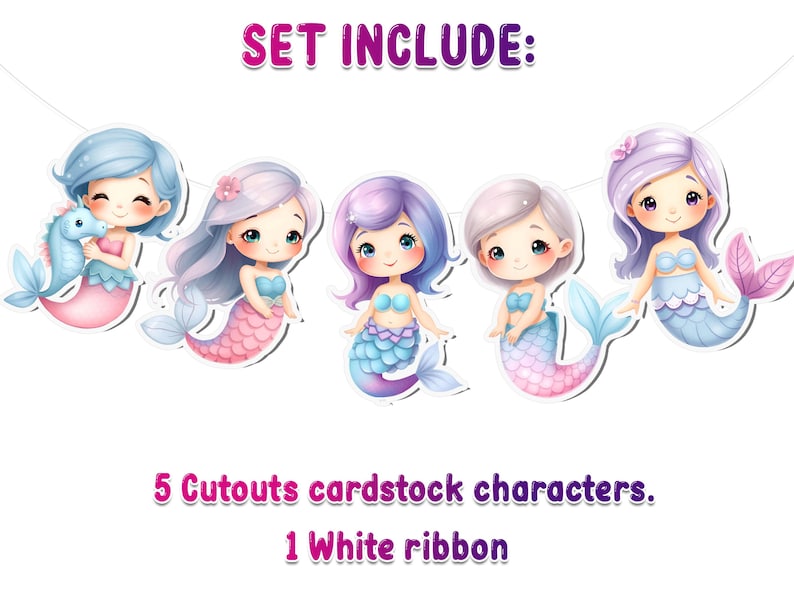 Mermaid Banner – 5 PCS Under the Sea Garland With Cute Mermaid Cutouts ...
