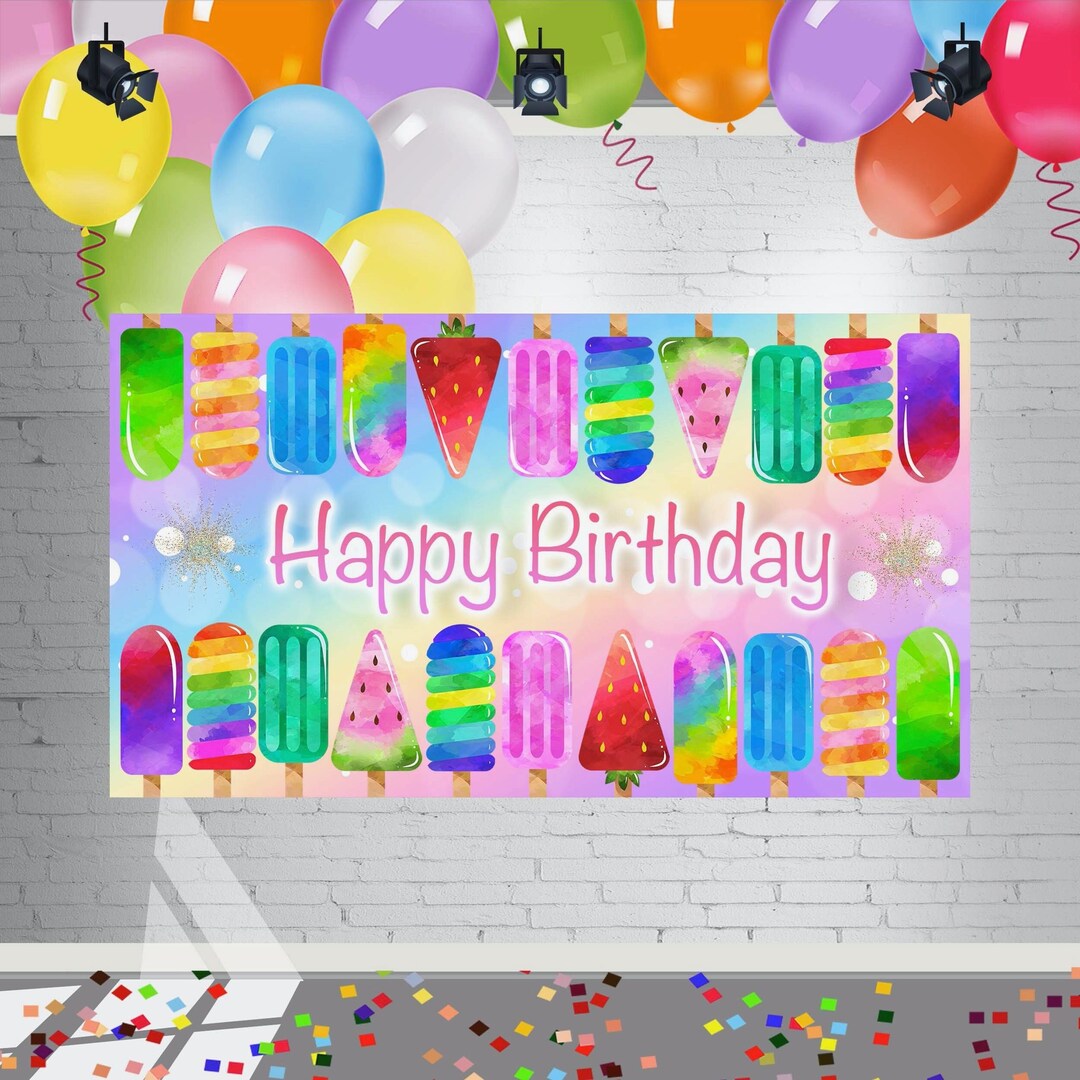 5x3ft Popsicle Backdrop for Birthday Party Decoration. Ice Cream ...