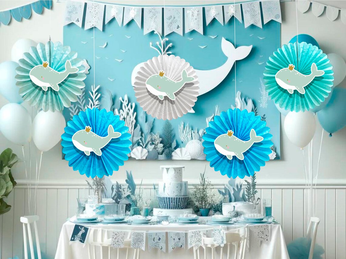 5 Pcs Whales Tissue Hanging Fans Set, 12-inch, Perfect for Ocean-themed ...