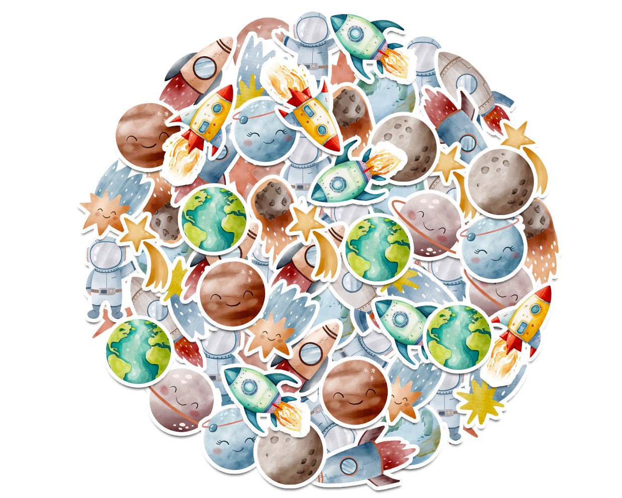 20 Solar System Pastel Stickers Pack Whimsical Space Themed Vinyl ...