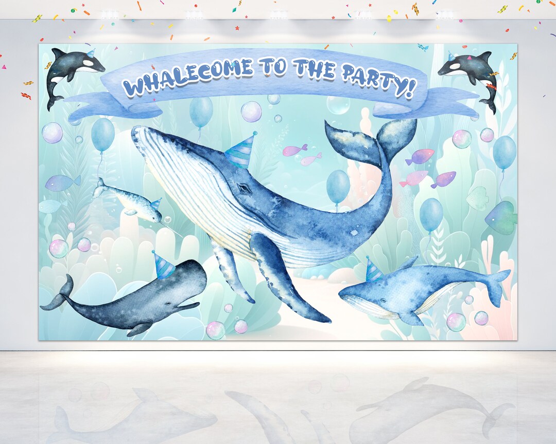 Whalecome to the Party! Blue Whale Birthday Backdrop 5x3 FT - Joyful ...