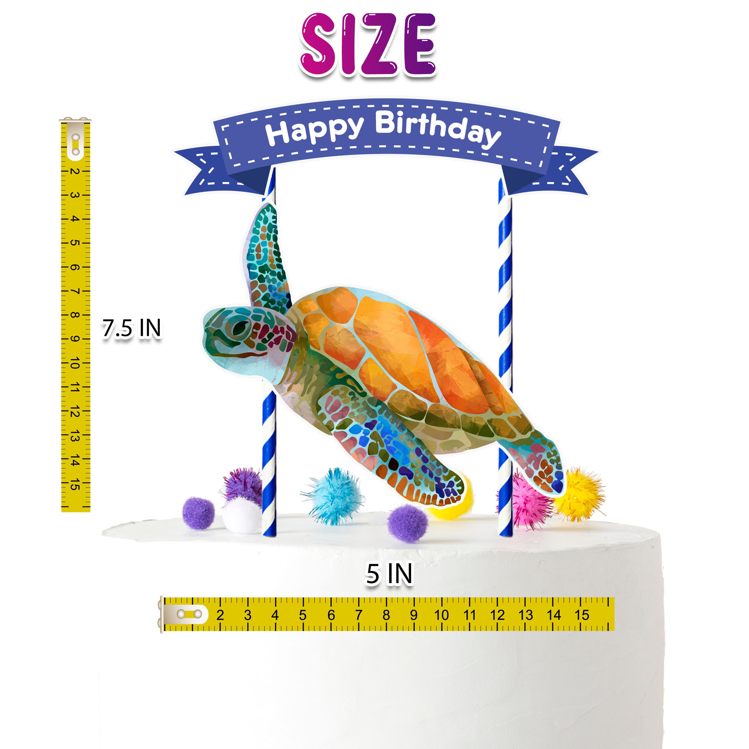 Vibrant Sea Turtle Cake Topper - Ocean-themed Birthday Party Decoration ...