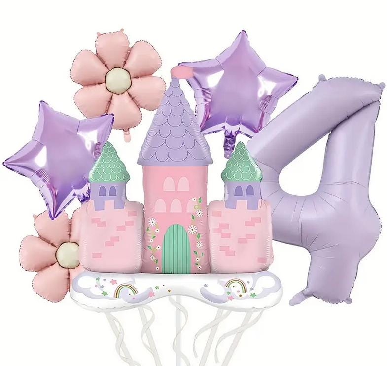 Castle Balloon ZJRBJB 6x3.6ft 3D Princess Castle Backdrop Pink Balloons ...