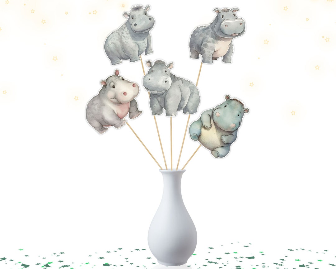 Set of 5 Hippo Centerpieces for Baby Shower and Birthday - Adorable ...