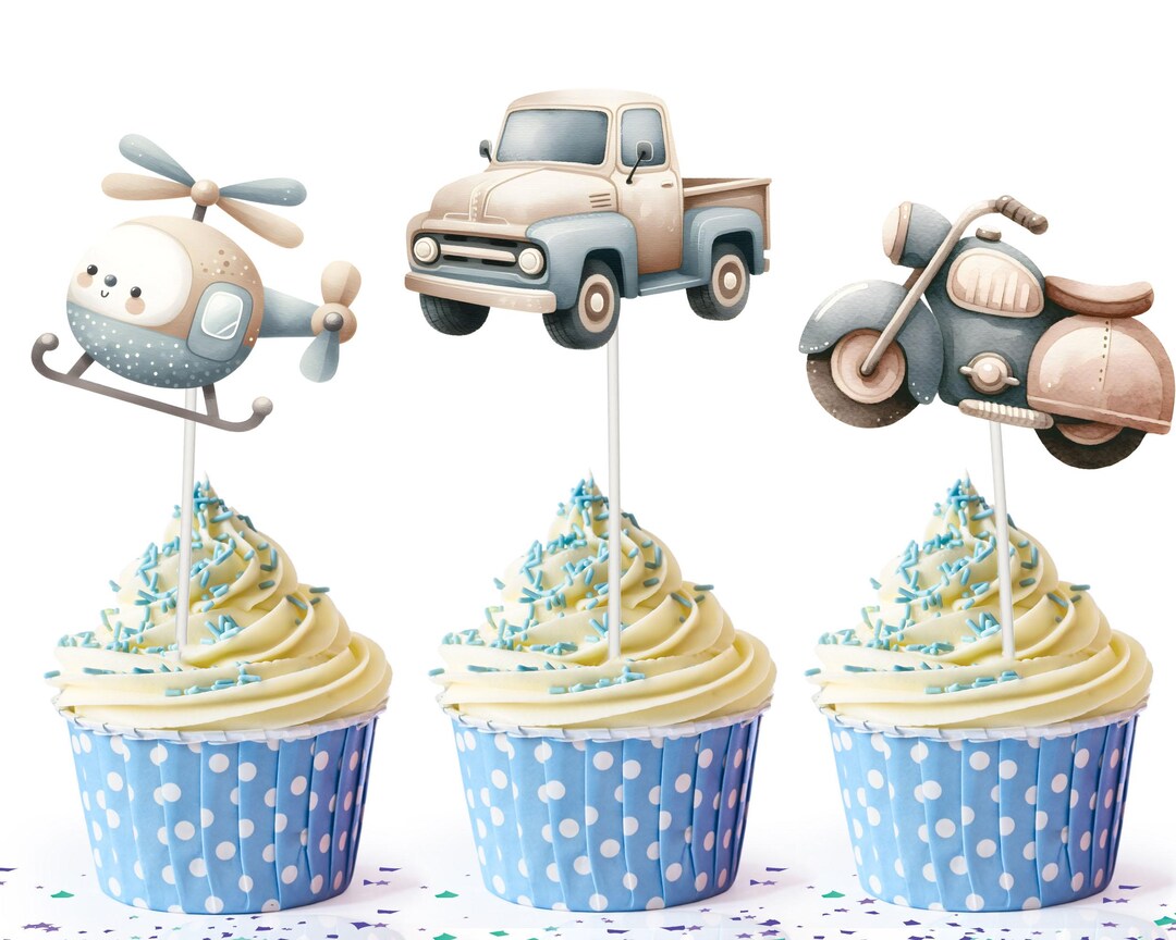 Transportation Cupcake Toppers | Vehicle Birthday Cupcake Picks | Cars ...