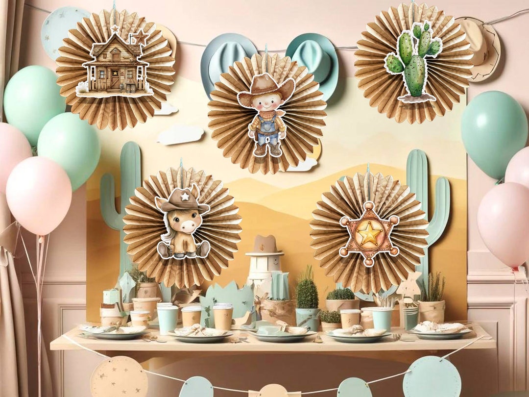 5 Pcs Cowboy Tissue Hanging Fans Set, 12-inch, Ideal for Western-themed ...