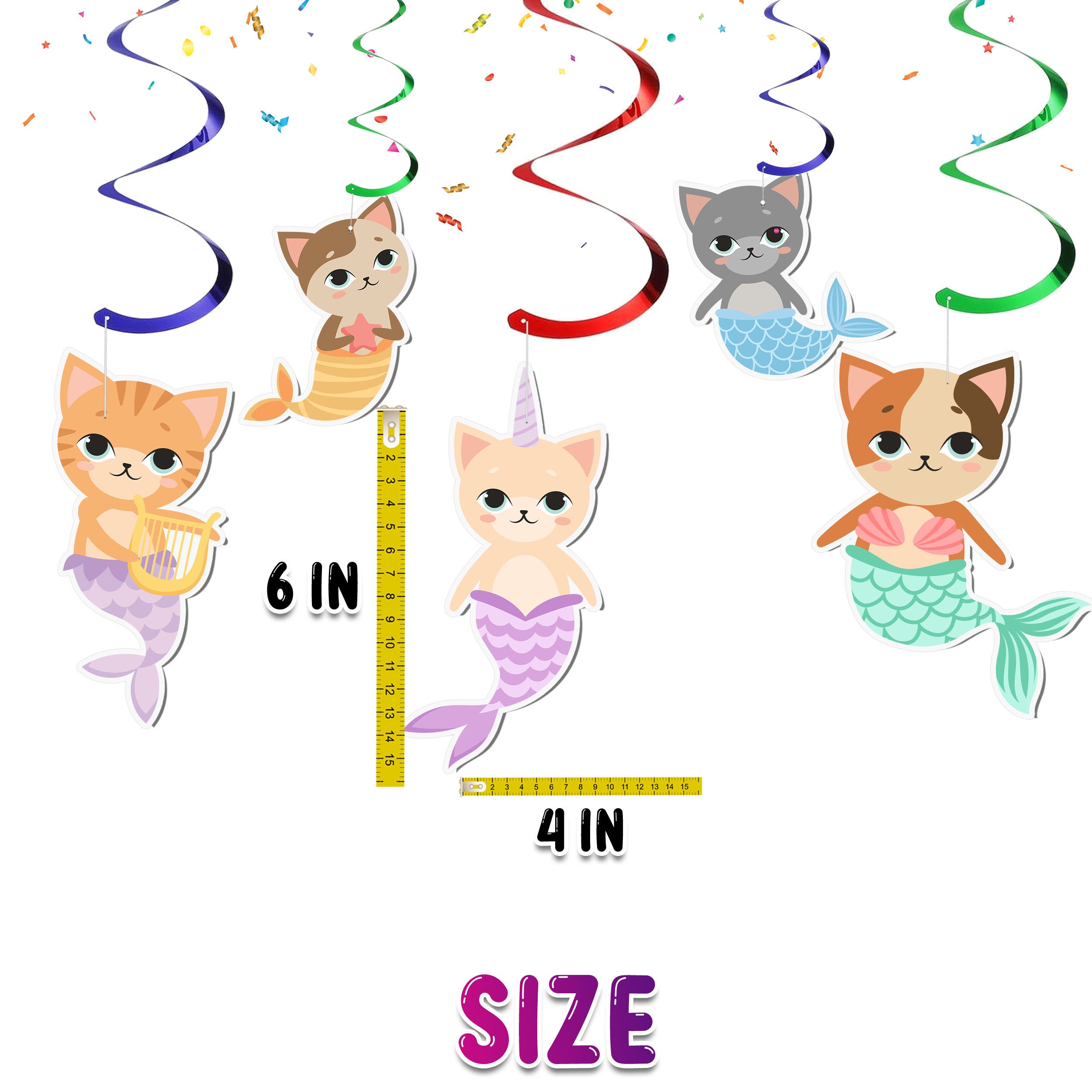 10 Pcs Mermaid Cat Theme Streamers - Perfect for Baby Shower & Birthday ...
