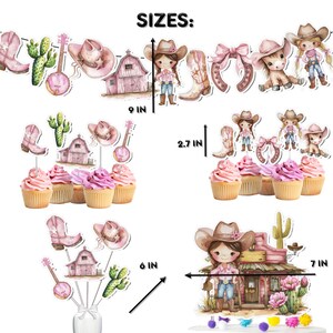 Complete Pink Cowgirl Party Set - Centerpieces, Cupcake Toppers, Cake ...