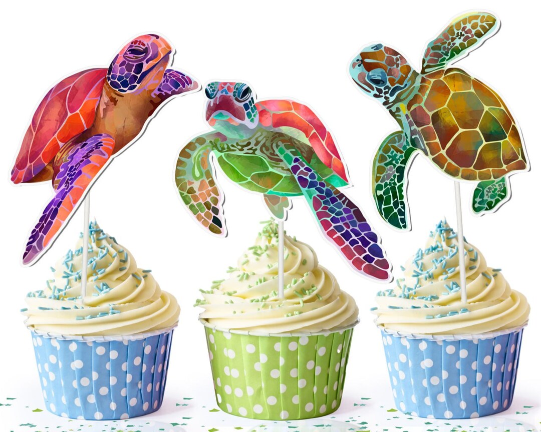 10 Pcs Turtle Cupcake Toppers - Charming Sea Turtle Cake Decorations ...