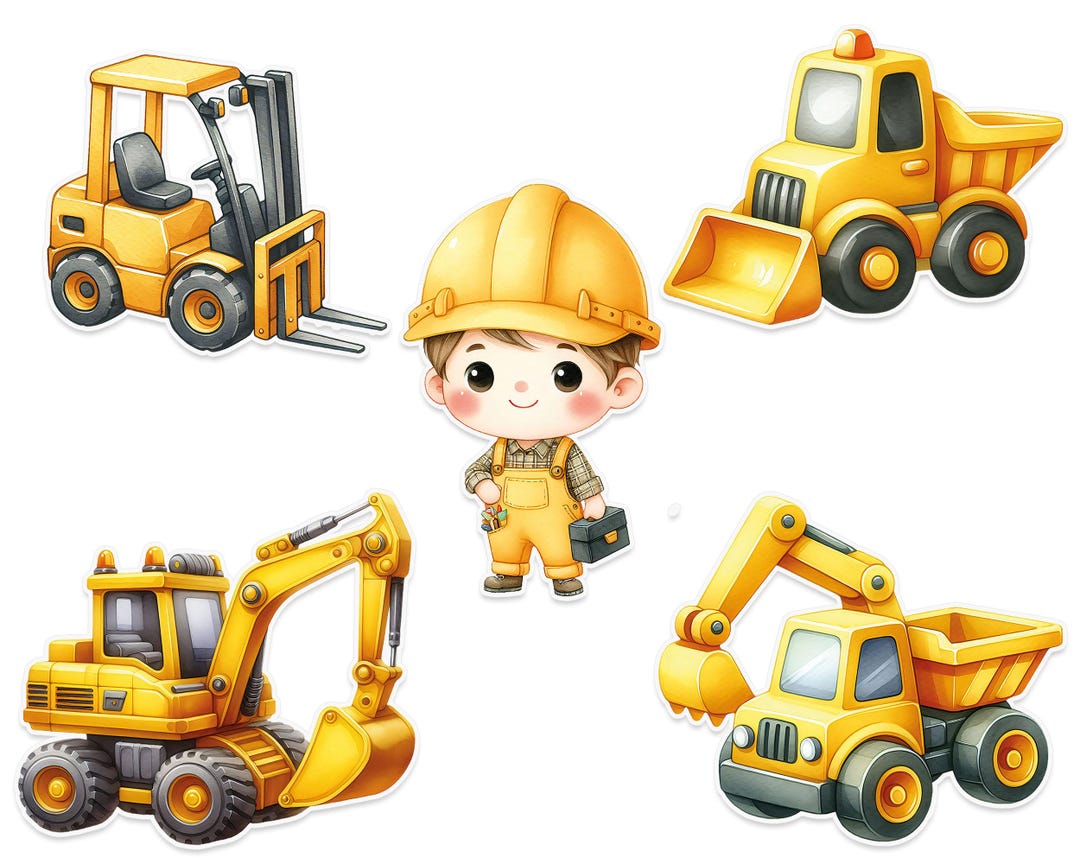 Construction Vehicles Wall Stickers Builder Boy, Excavator & Dump Truck ...