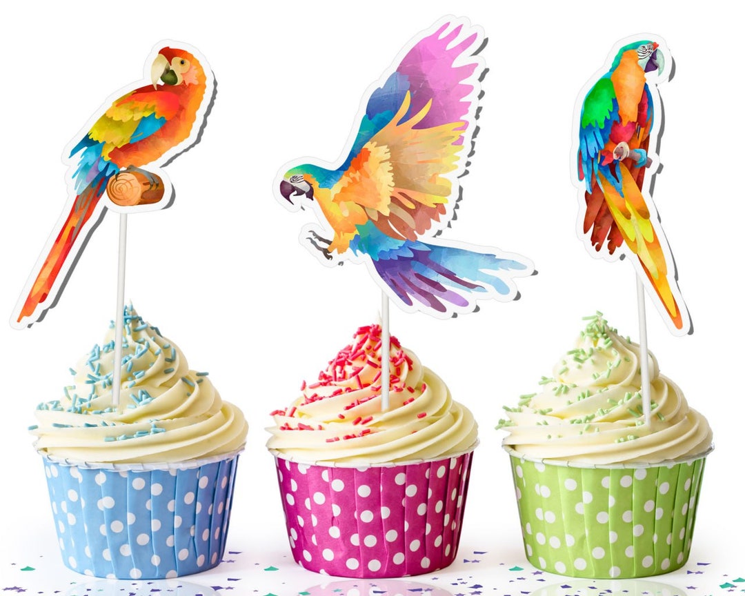 10 Pcs Ara Parrot Cupcake Toppers - Colorful Parrot Cake Decorations ...