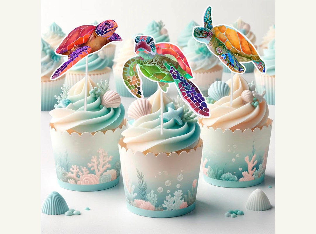 10 Pcs Turtle Cupcake Toppers Charming Sea Turtle Cake Decorations for ...
