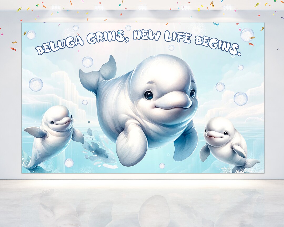 Beluga Grins, New Life Begins - Adorable Beluga Whale Backdrop 5x3 FT ...