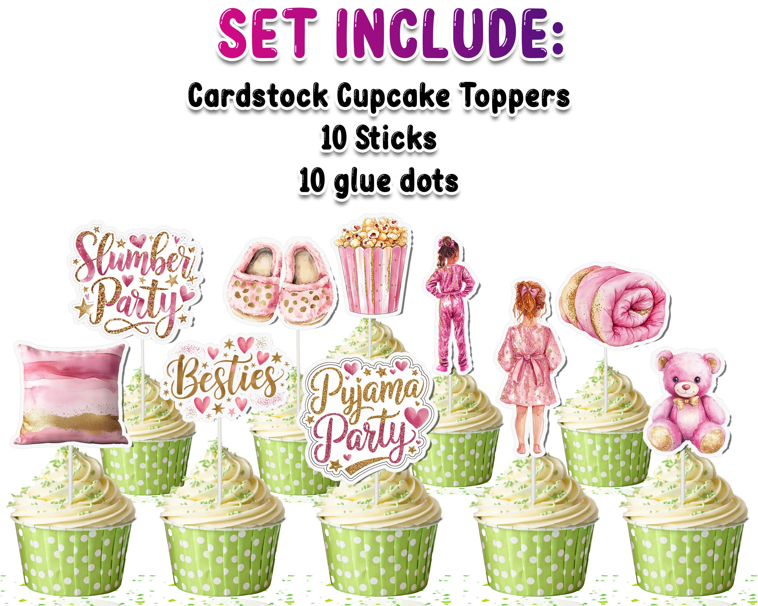 Sleepover Cupcake Toppers - Set of 10 | Slumber Party Decorations ...