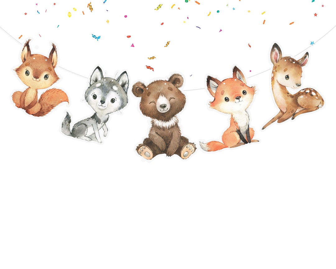 Woodland Animals Birthday Banner Cute Forest Animals Party Supplies ...