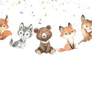 Woodland Animals Birthday Banner Cute Forest Animals Party Supplies ...