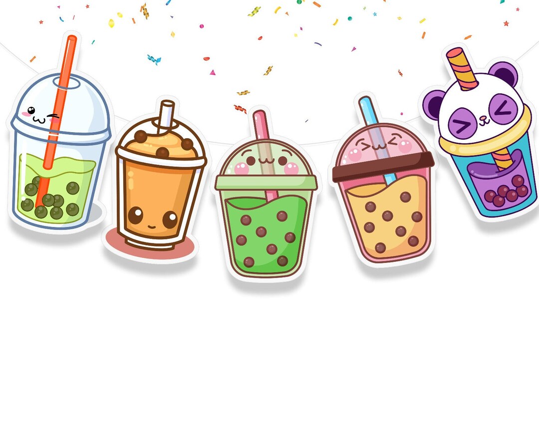 Boba Pool Party Birthday Banner Summer Milk Tea Theme Party Supplies ...