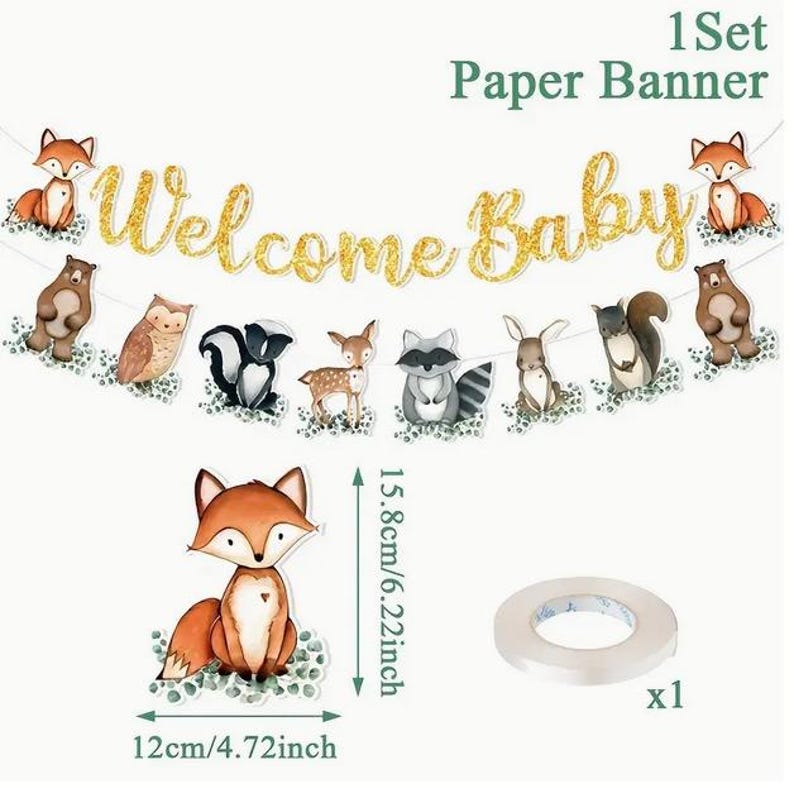 Woodland Animals 'welcome Baby' Banner - Charming Forest Creatures Baby ...