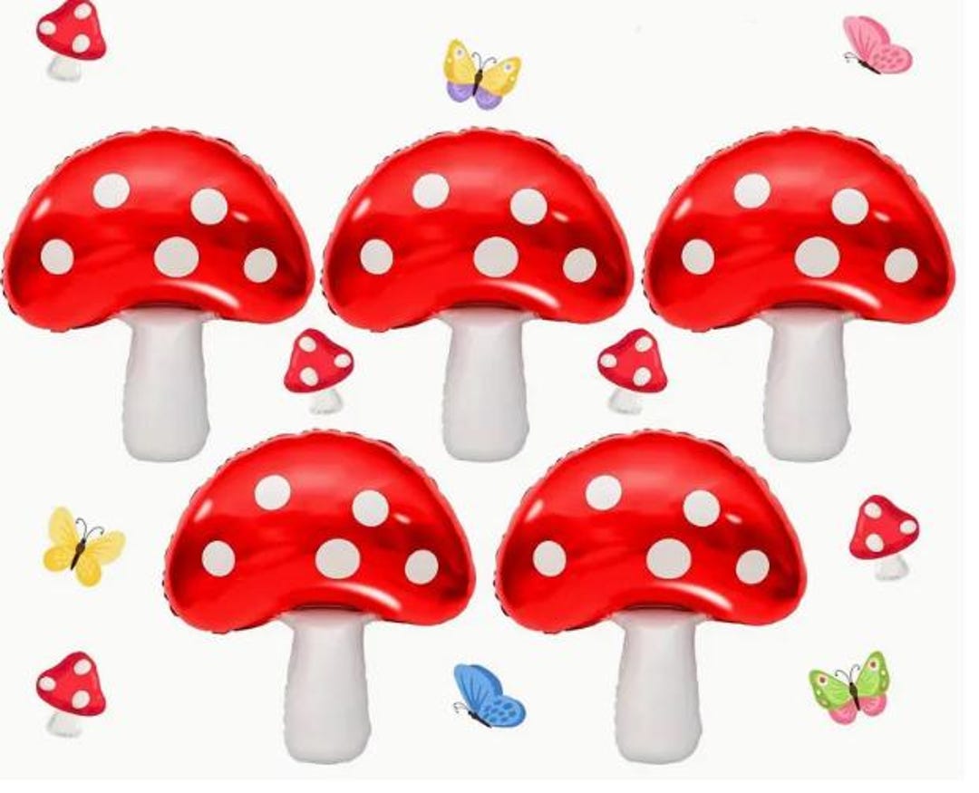 Large Red Mushroom Decor - Set of 5 Giant Fairy Tale Mushrooms, Perfect ...
