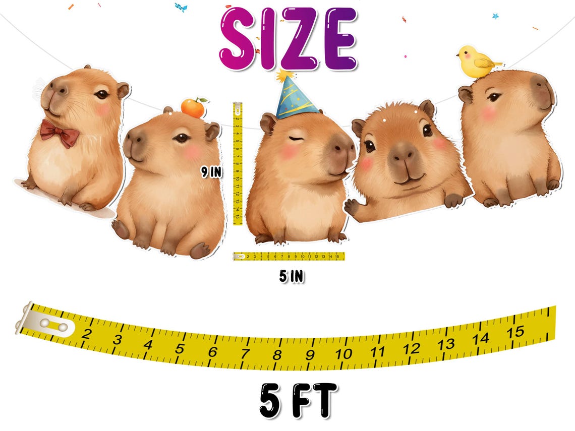 Capybara Birthday Banner – Party Garland With 5 Cardstock Capybara ...