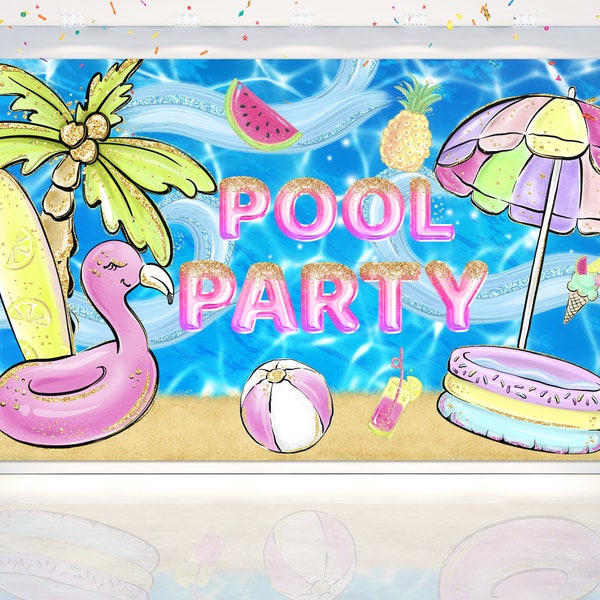 Birthday Pool Party Background - Etsy