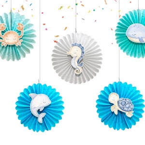 5 Pcs Ocean Pastel Tissue Hanging Fans Set, 12-inch, Ideal for Sea ...