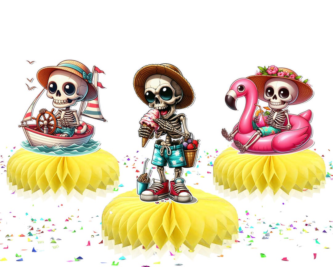 Skeleton Beach Party Table Centerpieces – Set of 5 | Funny Summer ...
