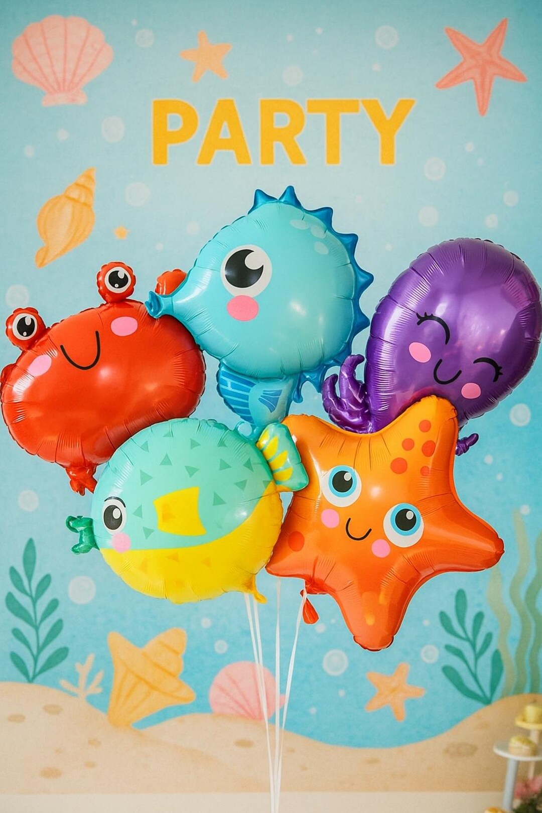 Sea Balloon Set - 5 Piece Marine Animal Foil Balloons for Ocean Themed ...