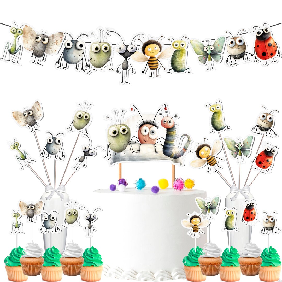 Quirky Bugs Party Decoration Set - Includes Cake Topper, Cupcake ...