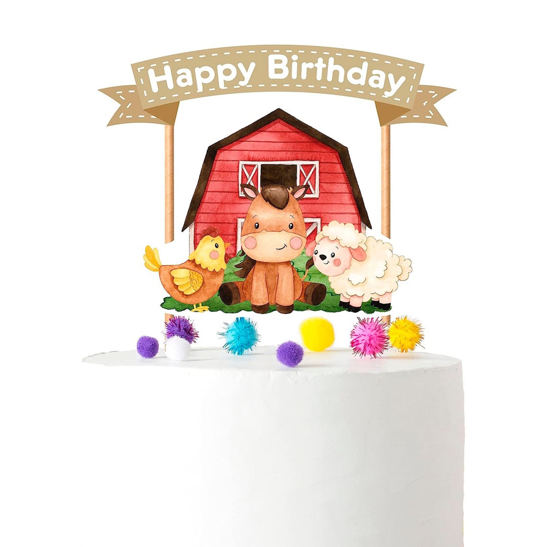 Farm Animals Birthday Cake Topper for Theme Barnyard Party Supplies and ...