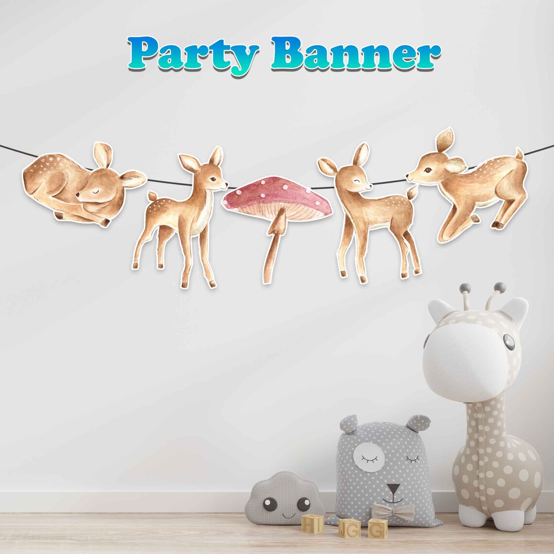 Cute Deer Birthday Decorations Banner Boho Scandinavian Deers - Etsy