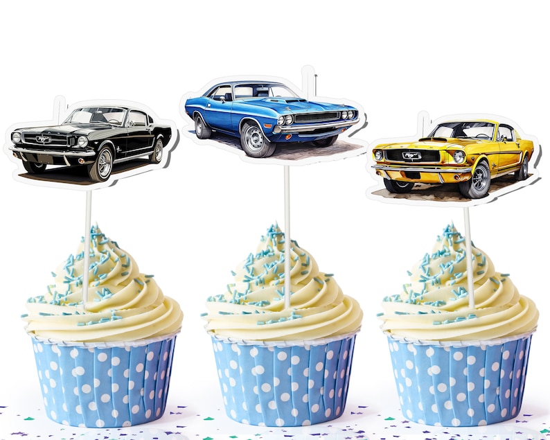Classic Muscle Car Cupcake Toppers - Set of 10 | Vintage Car Party ...