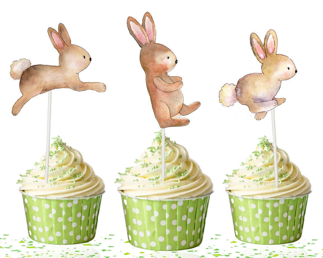 10 Pcs Bunny Cupcake Toppers Watercolor Theme for Kids | Cute Bunny ...
