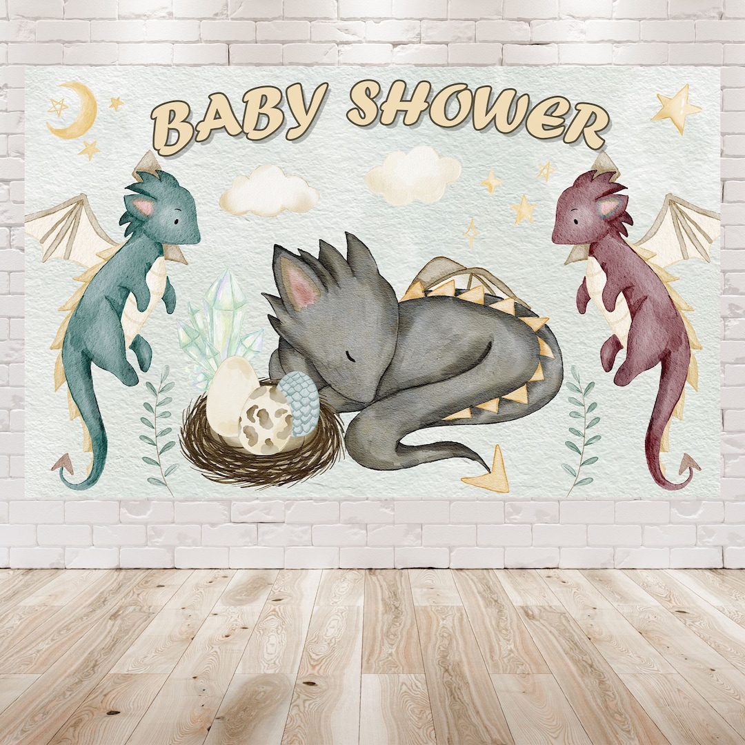5x3ft Baby Shower Dragons Backdrop for Baby Shower Party Decorations ...