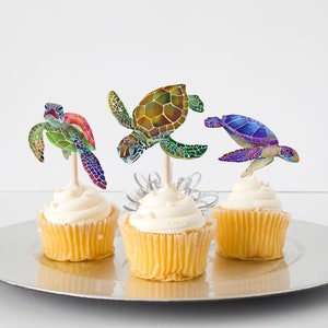 10 Pcs Turtle Cupcake Toppers - Charming Sea Turtle Cake Decorations ...
