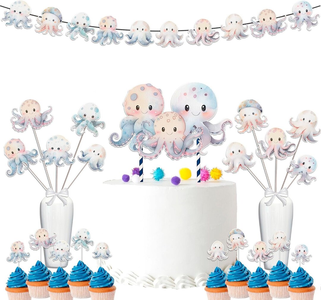 Octopus Baby Shower and Birthday Party Supplies Set - Banner ...
