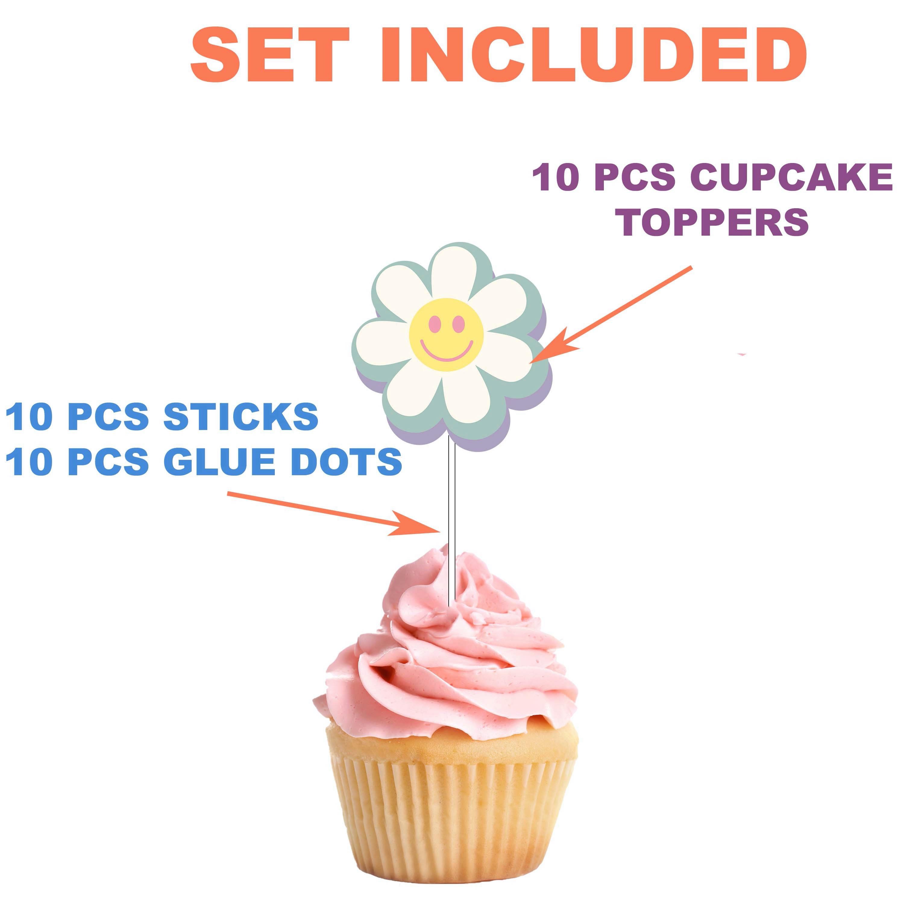 10 Pcs Groovy Retro Cupcake Toppers - Funky Cake Decorations for ...
