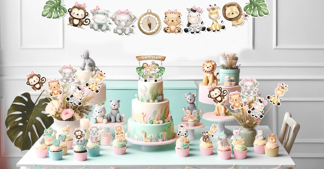 Jungle Animals Baby Shower Decoration Set , Safari Animals Bundle Theme ...